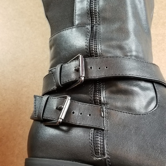 torrid | Shoes | Torrid Black Double Buckle Side Zip Knee Boot | Poshmark